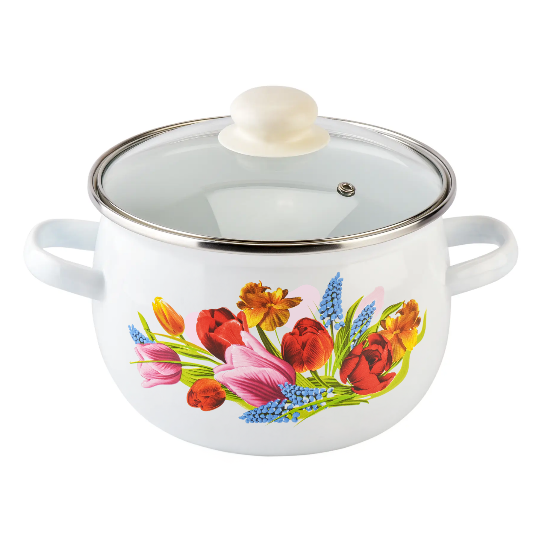 Spherical pot 3.5 L with stainless steel rim and glass lid "Spring ...